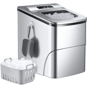 vestynska 26lbs portable ice maker, compact maker countertop machine, self-cleaning, 9 cubes ready in 6 mins, per day, 2 sizes of bullet ice, 2l electric for party home camping, silver