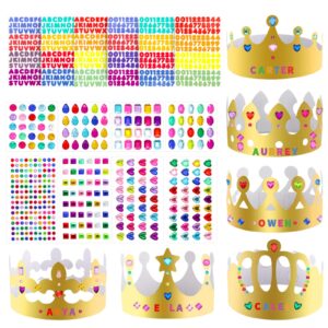 axeyil 38 pcs paper crowns for kids boys girls adults princess prince king, classroom crown, birthday party hats with gold gem jewels number letter stickers, diy decorate decor favor supplies