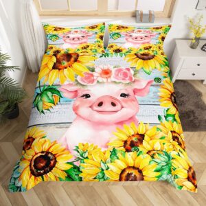 sunflowers bedding set twin size for kids boys bedroom,cute pig bed duvet cover set,farmhouse theme comforter cover pink animals decor 2 pieces 1 duvet cover with 1 pillowcase no comforter