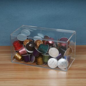 Heyrelda Coffee Pod Holder Acrylic K Cup Holder Organizer for Nespresso Vertuoline Capsules, Tea Bag, Sugar Packets, Coffee Capsule Storage Organizer with Hinge Lid Coffee Bar Accessories, Clear