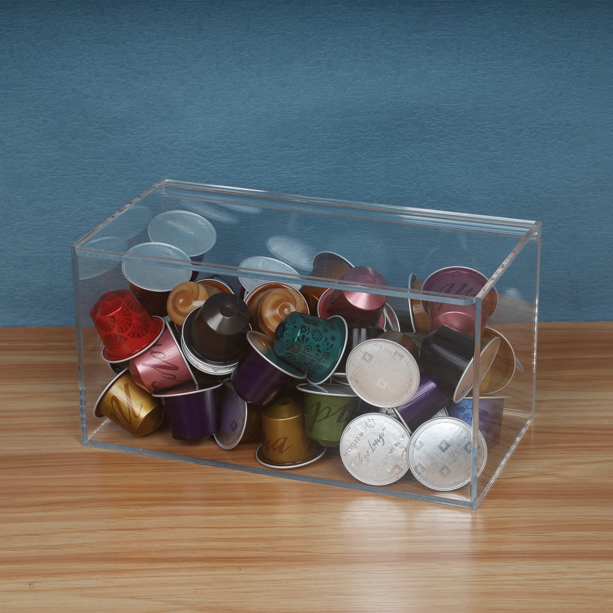 Heyrelda Coffee Pod Holder Acrylic K Cup Holder Organizer for Nespresso Vertuoline Capsules, Tea Bag, Sugar Packets, Coffee Capsule Storage Organizer with Hinge Lid Coffee Bar Accessories, Clear