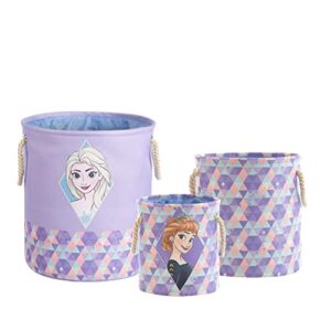 idea nuova disney frozen 3 piece multi size fabric nestable toy storage basket set, with rope carry handles (nk321606)