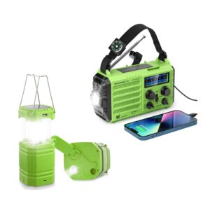 emergency rechargeable camping lanterns for power outages + emergency weather radio with noaa/am/fm 【bundle】