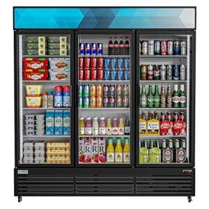 koolmore mdr-3gd-63c 3 glass commercial display refrigerator upright beverage cooler merchandiser-56, 56 cu. ft. space saver triple swing door, black