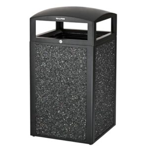 alpine indoor & outdoor commercial trash can with lid - 40 gallon heavy duty metal garbage can with removable bin, locking lid for a modern look in patio, pool, deck, office black, grey stone panels