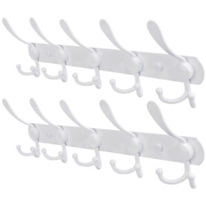 qihtldsy coat rack wall mount, stainless steel coat hooks, 5 tri hooks, heavy duty hook rail for coat hat towel bag purse robes bedroom kitchen bathroom entryway, white