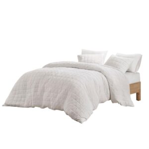 n natori cocoon duvet classic box quilting design (insert not included) all season soft oversized cover for comforter bedding set, matching shams, full/queen (92 in x 96 in), white 3 piece