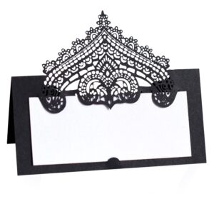 50 pcs laser cut wedding place cards tented name card folded cards blank cardstock for wedding, banquet tables,table setting, buffet, baby shower, bridal shower (black)