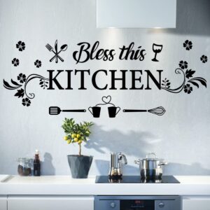 kitchen wall decor sticker kitchen quotes bless this kitchen wall decals flower art removable diy vinyl wall stickers for kitchen dining baking room bar restaurant home decor.