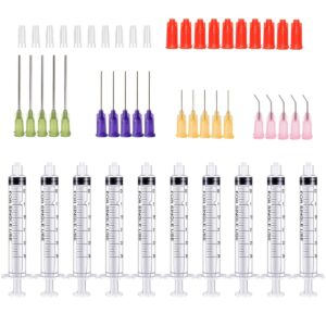 50 pcs - 3ml syringes with 14ga, 20ga,21ga, 23ga blunt tip needles with syringe caps and needle caps for refilling and measuring liquids, oil or glue applicator