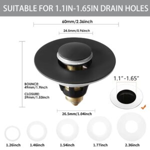 Fransiton Bathroom Sink Stopper, 1.1-1.77 Inch Basin Pop Up Black Sink Drain Stopper, Anti Clogging Drain Plug with Detachable Hair Catcher