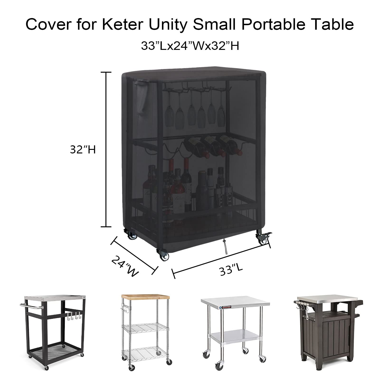 Andacar Prep Table Cover for Keter Unity Small Portable Table, 33inch Outdoor BBQ Cart Cover Buffet Grill Table Cover Bar Tool Cart Cover Cooler Covers Waterproof