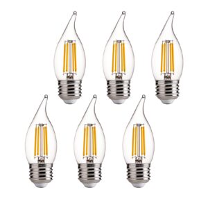 alampever dimmable 6-pack ca11 candelabra led light bulb, 4.5w (60w equivlant) led chandelier light bulb, e26 medium base, 2700k soft white, 450lm, cri82