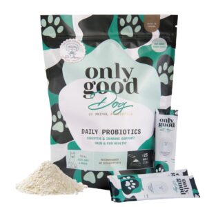 only good dog daily probiotics for dogs, dog probiotic powder with digestive enzymes for digestive health, gut flora, diarrhea, fur & skin health, immune support - flavorless (25 sticks)