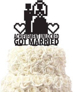 for gamers achievement unlocked wedding cake toppers mr mrs got married cake topper with bride and groom couple silhouette for wedding decoration gifts