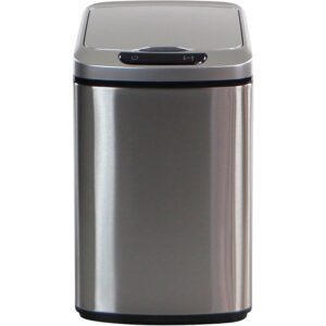 hanover home hands-free metal trash can with fingerprint-resistant finish, soft-close motion sensor lid, and removable bin for bathroom and bedroom - 2.3 gallons (9 liters) in stainless steel