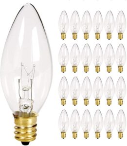 supernoor 25 pack clear torpedo tip replacement bulbs,7 watts replacement light bulbs c26 window candle bulbs,electric candle light bulbs,chandeliers clear incandescent e12 candelabra base 120v bulbs