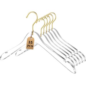 besser 15 pack acrylic hangers with gold,acrylic clear hangers,premium crystal dress hangers swivel gold hook luxurious shiny clothes hangers(clear-style b)