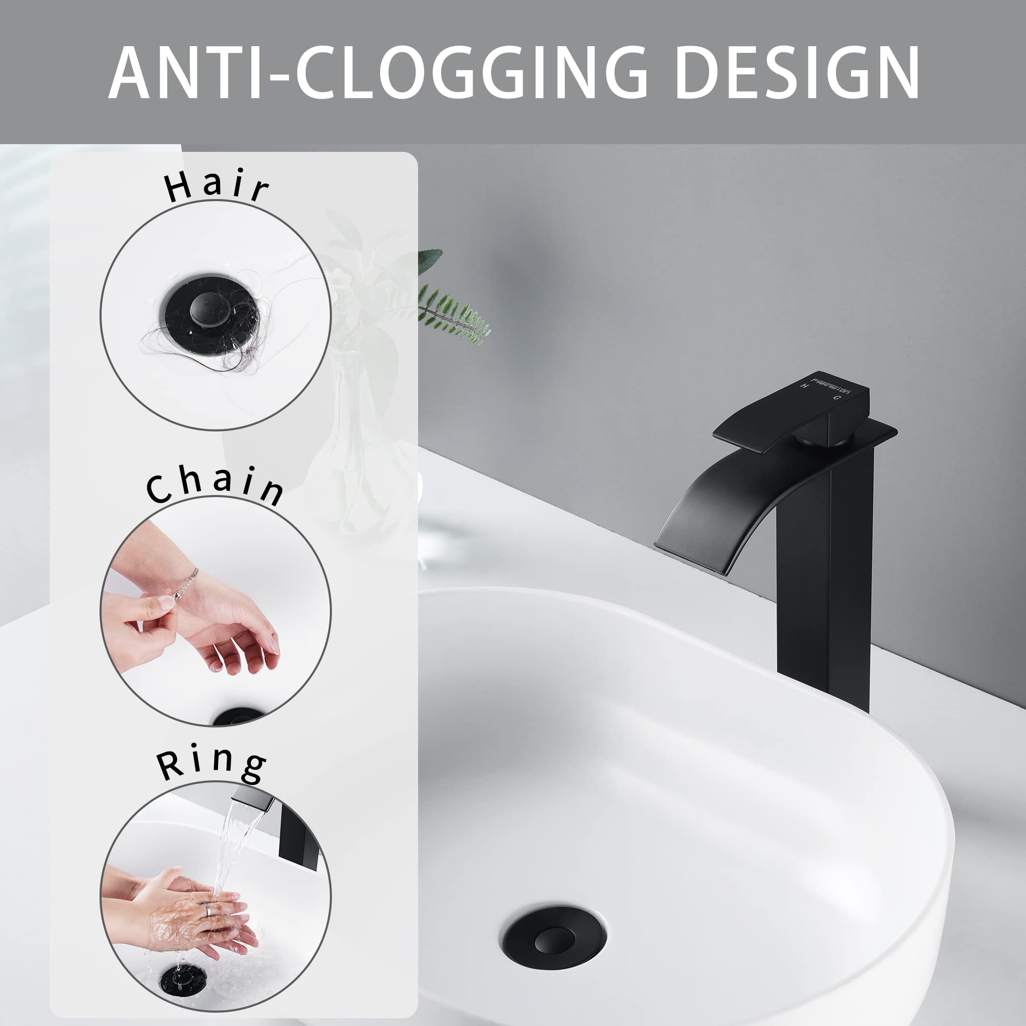 Fransiton Bathroom Sink Stopper, 1.1-1.77 Inch Basin Pop Up Black Sink Drain Stopper, Anti Clogging Drain Plug with Detachable Hair Catcher