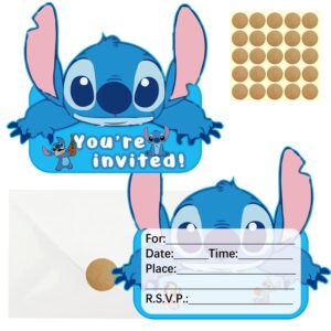 gogoparty 20 pcs blue invitation cards, birthday party invitation cards with sticker labels, 20 envelope birthday invitations for kids birthday party supplies