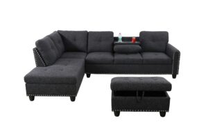 star home living sectional w/ottoman sofas, 97.2" w x 69.3" d x 32.3" h, black grey