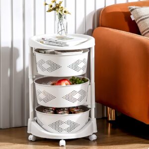 dyrabrest white kitchen storage rack,3 tier rotating vegetable organizer with lockable casters,floor-standing storage rack,household storage rack for home kitchen bathroom salon,white (3-tier)