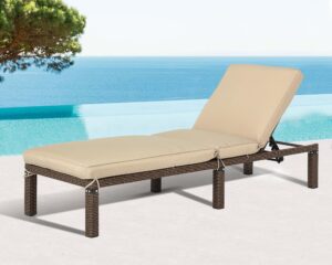 grepatio patio chaise lounge chair outdoor wicker rattan daybed adjustable pool furniture chair with cushions beach lounge chair sun lounger for outside (1 pcs)