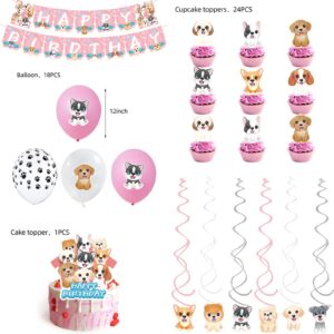 50 Dog Birthday Decorations Including Birthday Banners, Cake Toppers, Cupcake Toppers, Balloons, Swirls For Dog Paw Print Birthday Party Supplies And Baby Shower Decorations