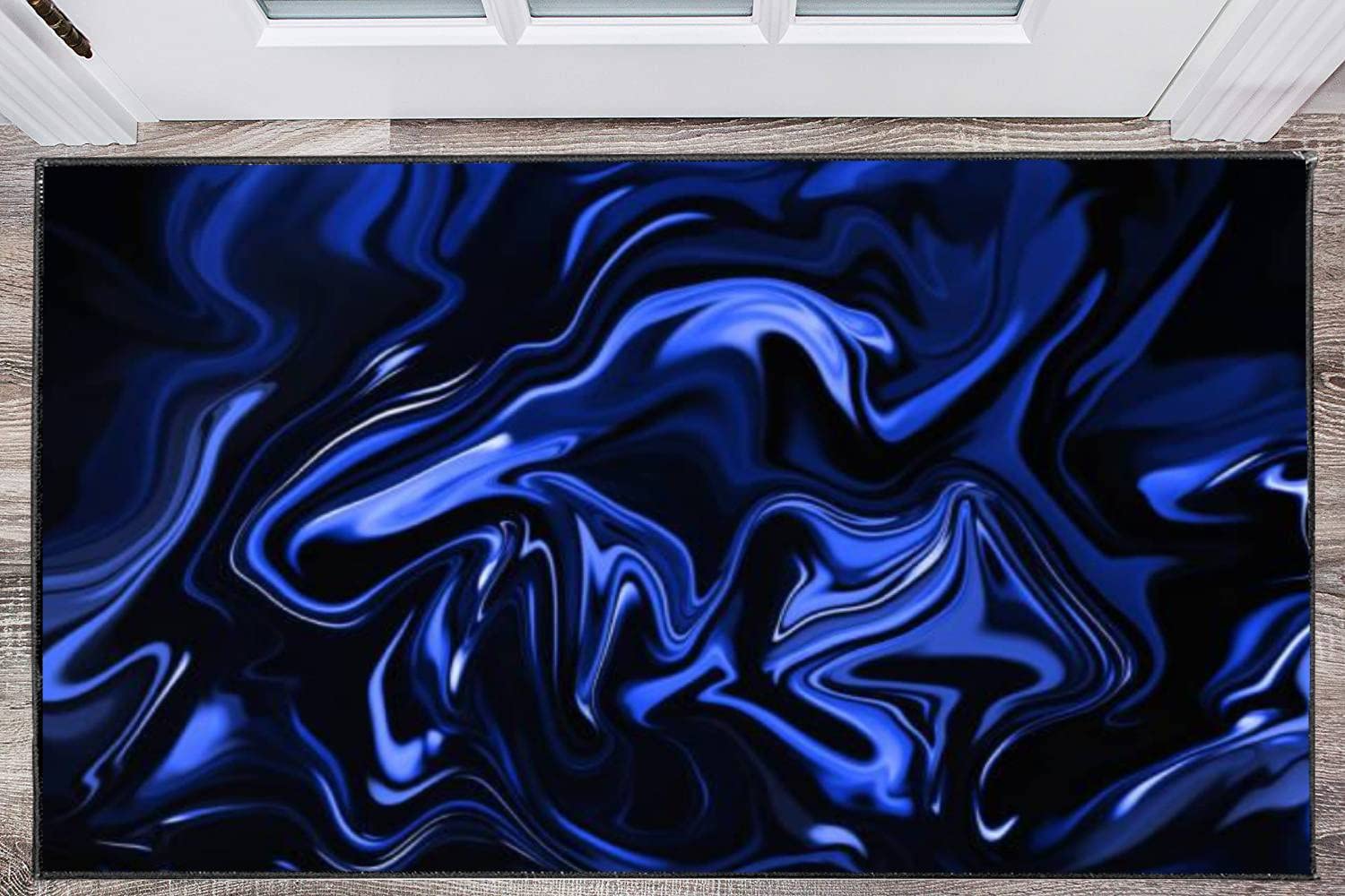 D1KV9Z46FE Modern 3D Home Area Rugs Marble Blue Black Neon Abstract Wave Sea Night Marbled Texture Carpets Non-Slip Extra Size Yoga Mat Runner Rug for Living Room Bedroom Girls Playroom Decor, 6x9 ft