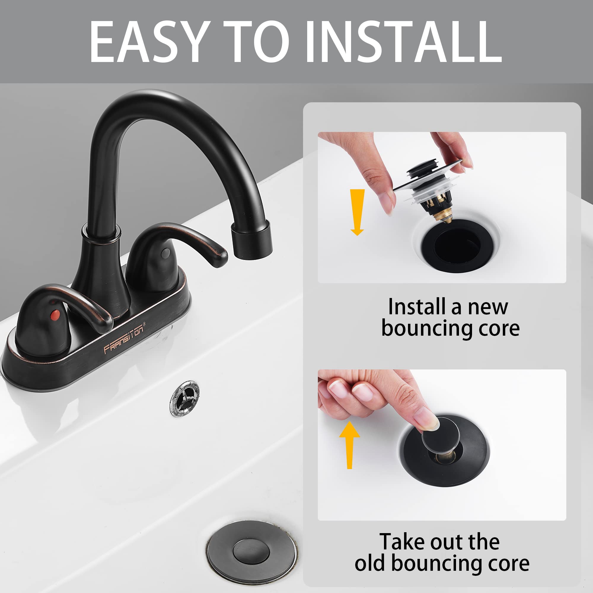 Fransiton Bathroom Sink Stopper, 1.1-1.77 Inch Basin Pop Up Black Sink Drain Stopper, Anti Clogging Drain Plug with Detachable Hair Catcher