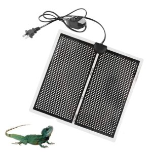 kabasi reptile heating pad with temperature adjustment, 14w waterproof reptile heat mat under tank pad for reptiles tortoise snakes lizard gecko hermit crab turtle amphibians, 11x11 in