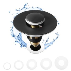 fransiton bathroom sink stopper, 1.1-1.77 inch basin pop up black sink drain stopper, anti clogging drain plug with detachable hair catcher