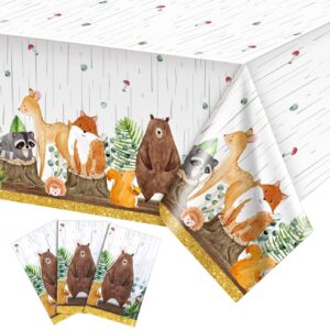 dianelhall 3 pcs woodland tablecloth, woodland animals baby shower decorations forest animals table covers for baby shower table cloth (boy)