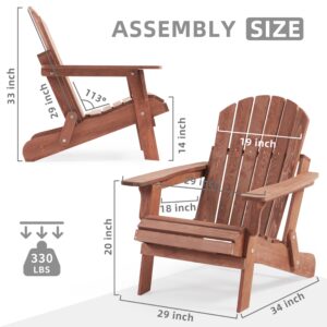 Oversize Wooden Outdoor Folding Adirondack Chair with Pre-Assembled BackRest & SeatBoard, Wood Patio Chair for Garden Backyard Porch Pool Deck Firepit