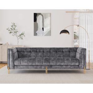 acanva luxury modern mid-century square tufted velvet small sofa for living room bedroom furniture, 91”w couch, deep grey