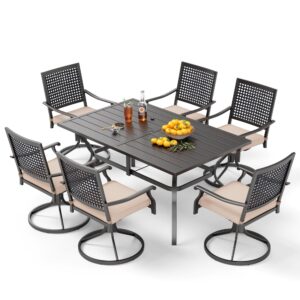 phi villa patio dining table set for 6 person bistro swivel chairs with cushion contemporary dining table outdoor dining set of 7 pieces conversation set patio furniture for outdoor garden,yard