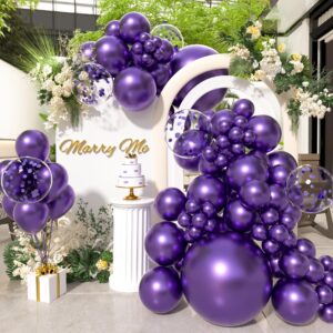 suwen metallic purple balloons and confetti balloons 18/12/10/5inch different sizes 60pcs set shiny latex helium dark purple balloon for birthday party graduation anniversary decorations