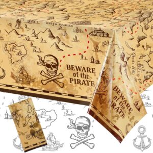 irenare pirate party tablecloth treasure map tablecover plastic island treasure table covers pirate nautical party supplies for treasure theme birthday party decoration, 54 x 108 inches (1 piece)