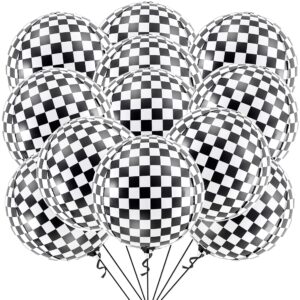 katchon, black and white checkered balloons - 22 inch, pack of 12 | 4d race car balloons for emo party decorations | checkered flag balloons, checker balloons for one happy dude birthday decorations