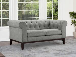 abbyson living cecelia fabric loveseat - chesterfield style, linen upholstery, gray