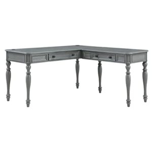 osp home furnishings country meadows l-shape desk with 2 full drawers and power hub, plantation grey