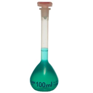 100ml volumetric flask with plug cap, polypropylene, graduated, marking spot, karter scientific 229w2 (pack of 6)