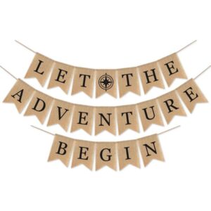 swyoun burlap let the adventure begin banner adventure awaits travel themed party supplies baby shower graduation retirement party mantle fireplace decoration