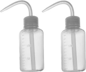 apuxon wash bottle 2pcs 150ml 5oz narrow mouth squeeze bottle medical lab plastic safety squeeze bottle no spill bend mouth watering cans