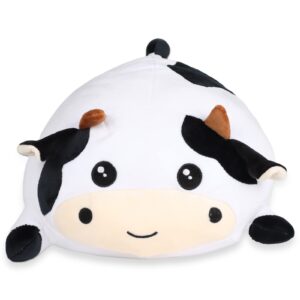 ropelok giant cow stuffed animals plush toy, cow plush pillow, 13.7" stuffed cow plush for kids children xmas birthday gifts (round eyes)