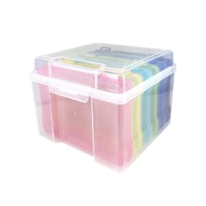 asiyun photo storage box, 5" x 7" greeting card organizer, main container with 6 organization cases for birthday get well cards, photos, crafts, scrapbooking, paper, stickers(color)