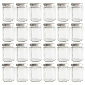 gpk4all 190ml 6oz hexagon glass jars, pack of 24 sets, empty hex jars wsilver lids for jam honey jelly candy candle wedding favors baby shower favors spice jars crafts party favors jams samples &