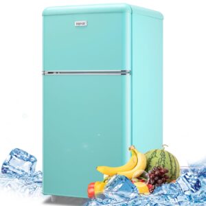 wanai 3.5 cu.ft mini fridge with freezer small retro dual door refrigerator freestanding compact refrigerator with freezer 2 door mini fridge for bedroom, dorm, office blue