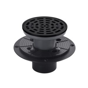 deokxz 4 1/4" shower drain round black, removable grille strainer screws in drain cover, base with adjustable drain flange kit pvc, sus304 stainless steel