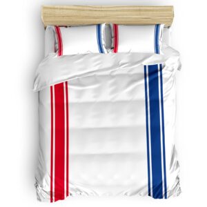 yokou duvet cover 4 pieces set american independence day july 4th patriotic red and blue stripe white comforter bedding set with zipper closure corner ties california king